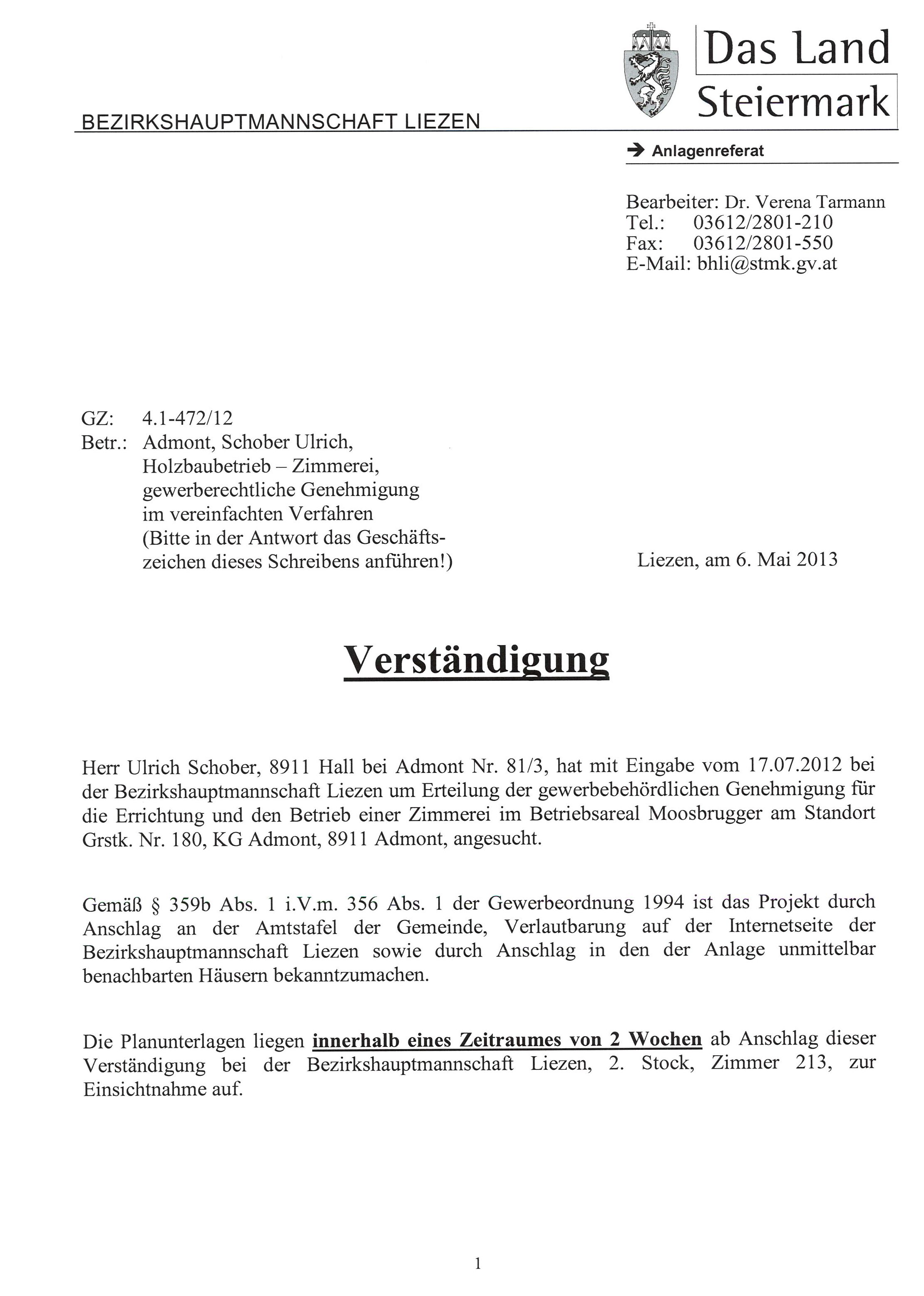 Verständigung - BH Liezen - Land Steiermark