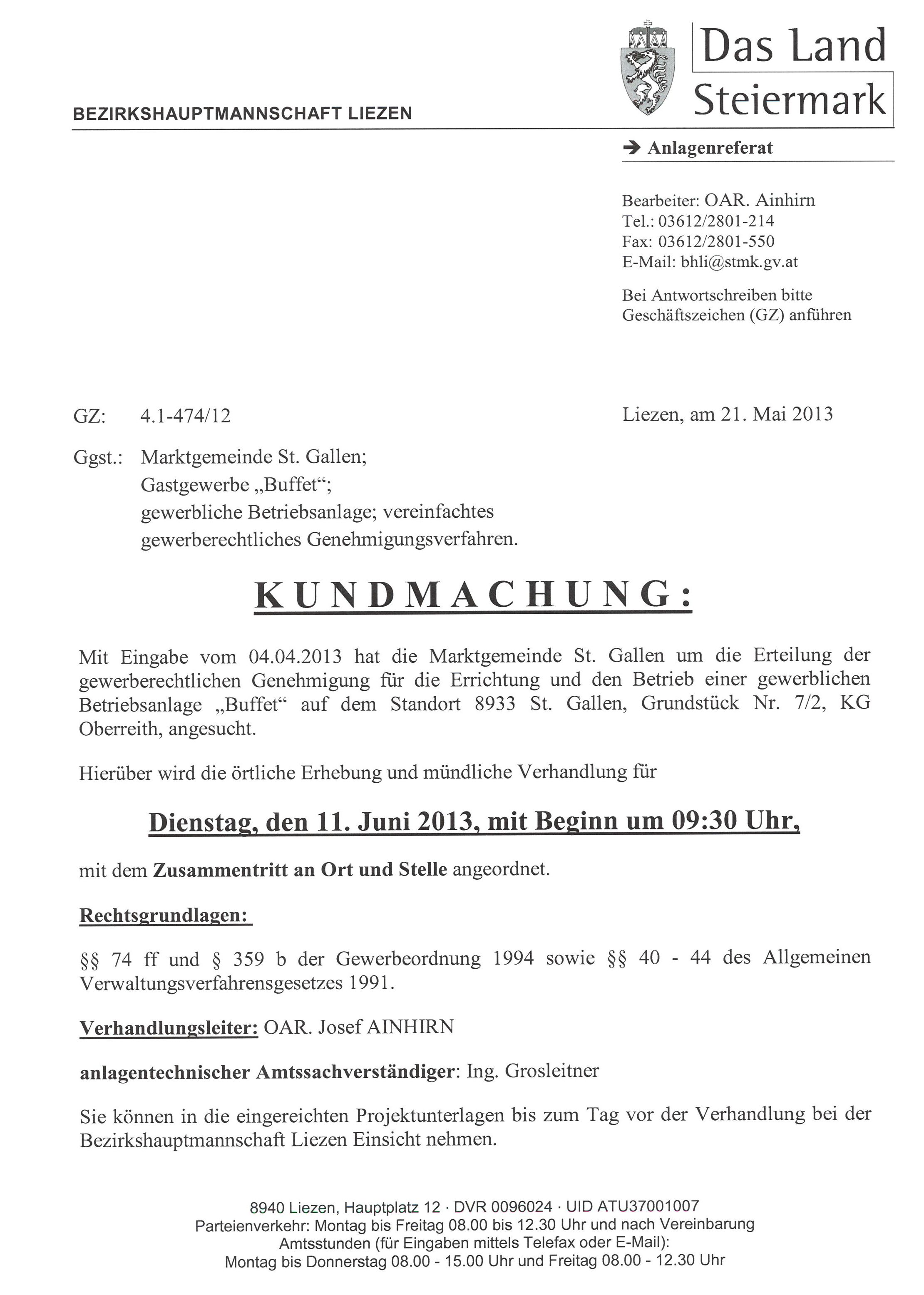 Kundmachung - BH Liezen - Land Steiermark
